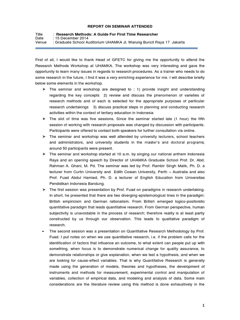 Sample of Report On Seminar Attended | PDF | Qualitative Research ...