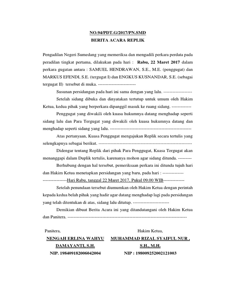 Berita Acara Replik | PDF