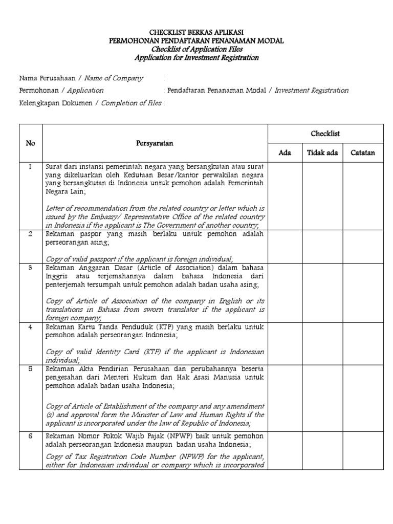 Checklist Pendaftaran & Perizinan-1 | PDF