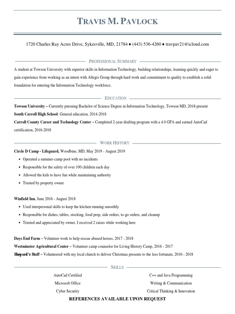 Travis Pavlock Resume 2019 | PDF