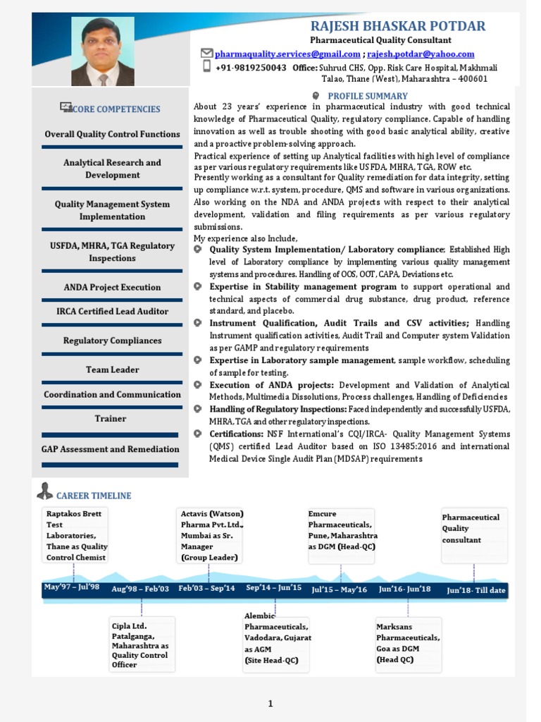 Rajesh Potdar Profile PQS-4 | PDF | Audit | Laboratories