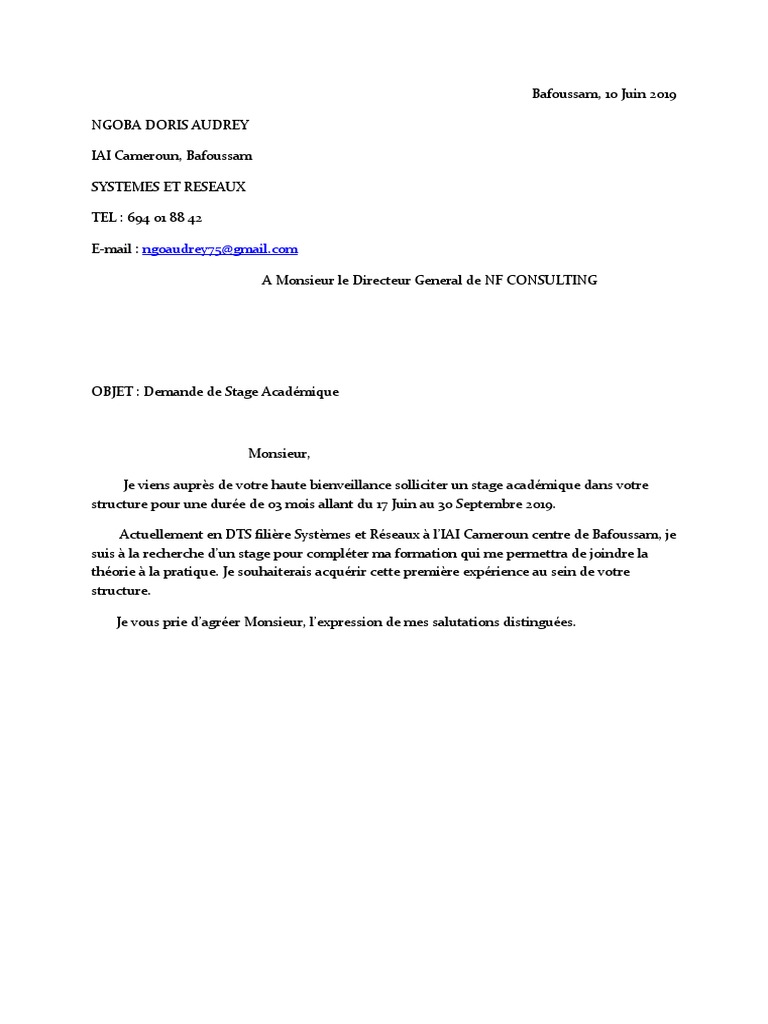 Lette de Demande de Stage NF CONSULTING | PDF