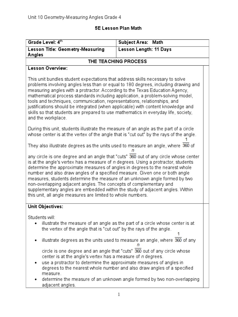 Angles Lesson Plan | PDF | Angle | Teaching Mathematics