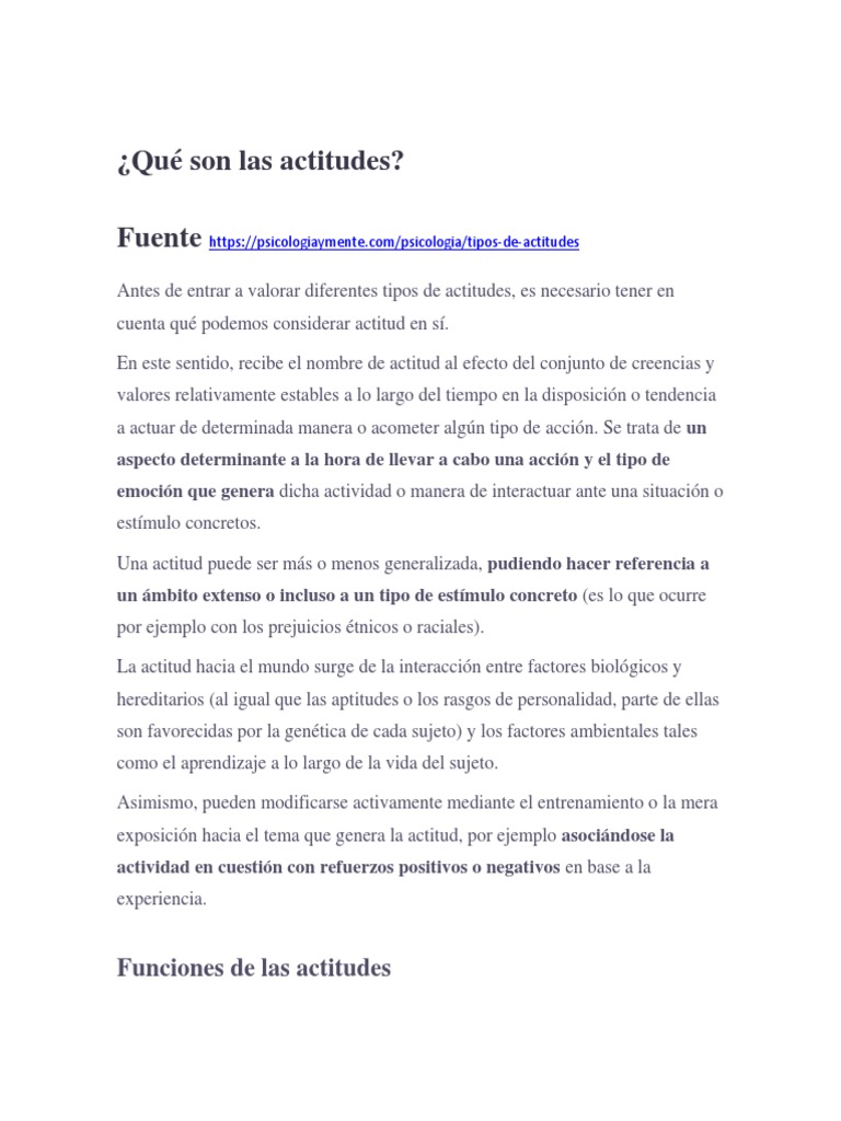 Los diferentes tipos de actitudes y sus funciones | PDF | Actitud ...