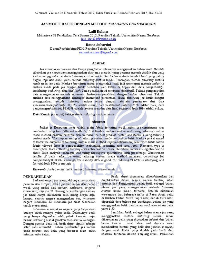 Jas Motif Batik Dengan Metode Tailoring 4d13ad43 PDF | PDF