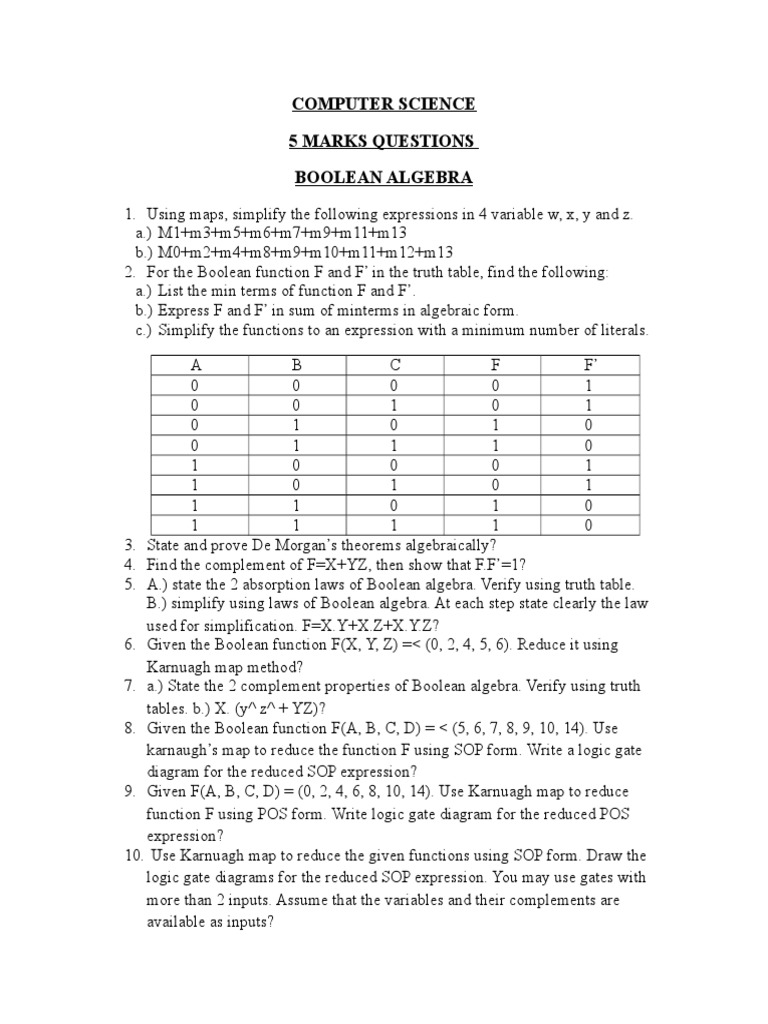 COMPREHENSIVE EXAM ON COMPUTER SCIENCE FUNDAMENTALS COVERING BOOLEAN ALGEBRA, DATA STRUCTURES ...