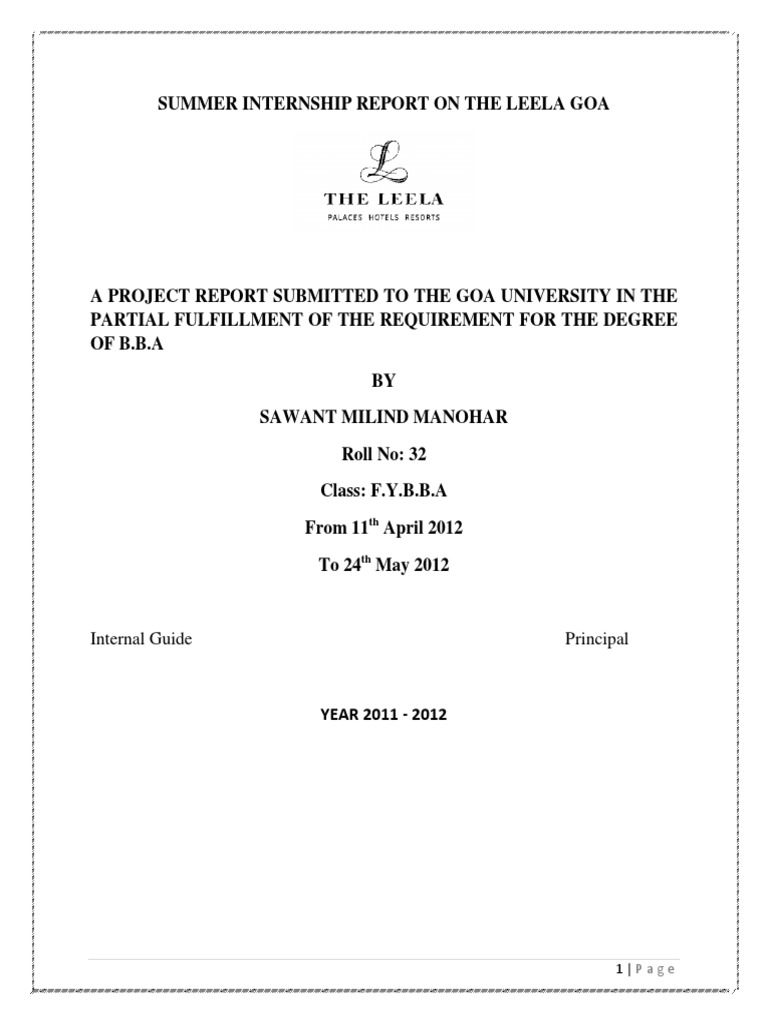 Summer Internship Report: The Leela Goa | PDF | Hotel | Human Resources