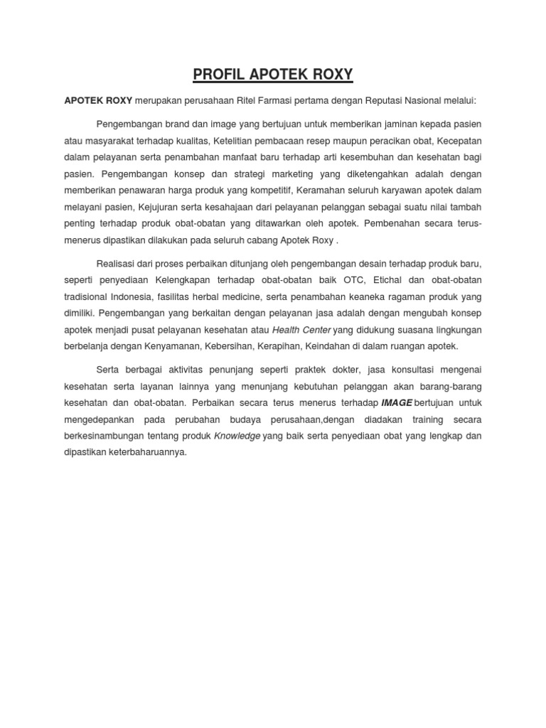 Profil Apotek Roxy dan Layanannya | PDF