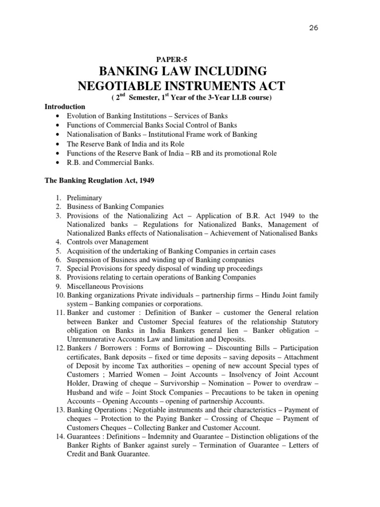 Banking Law Negotiable Instruments Act PDF | PDF | Negotiable ...