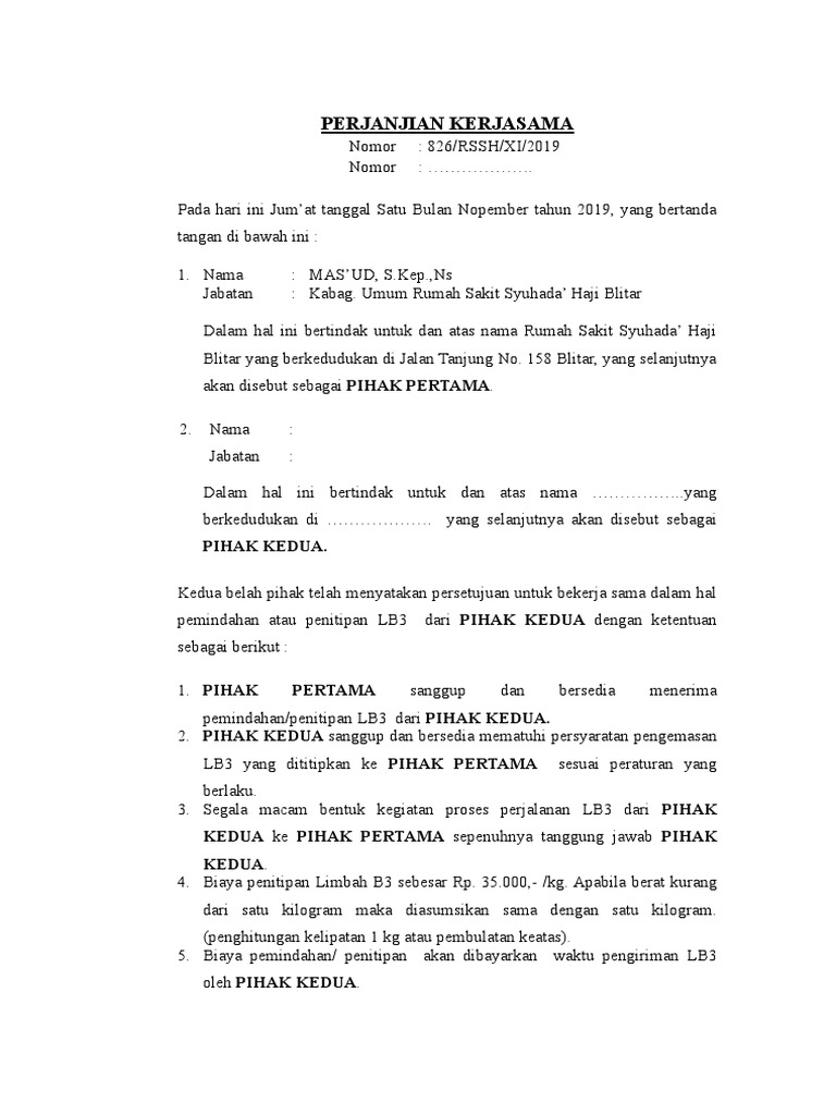 Perjanjian Kerjasama Penitipan Sampah Medis Pdf