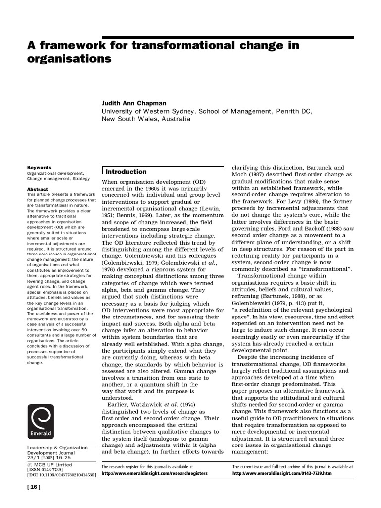 Transformational Change Overview | PDF | Employment | Organization ...