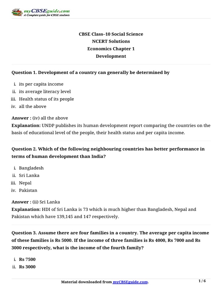 10 Social Ncert Economics Ch01 Development Ques-1 | PDF | Human ...