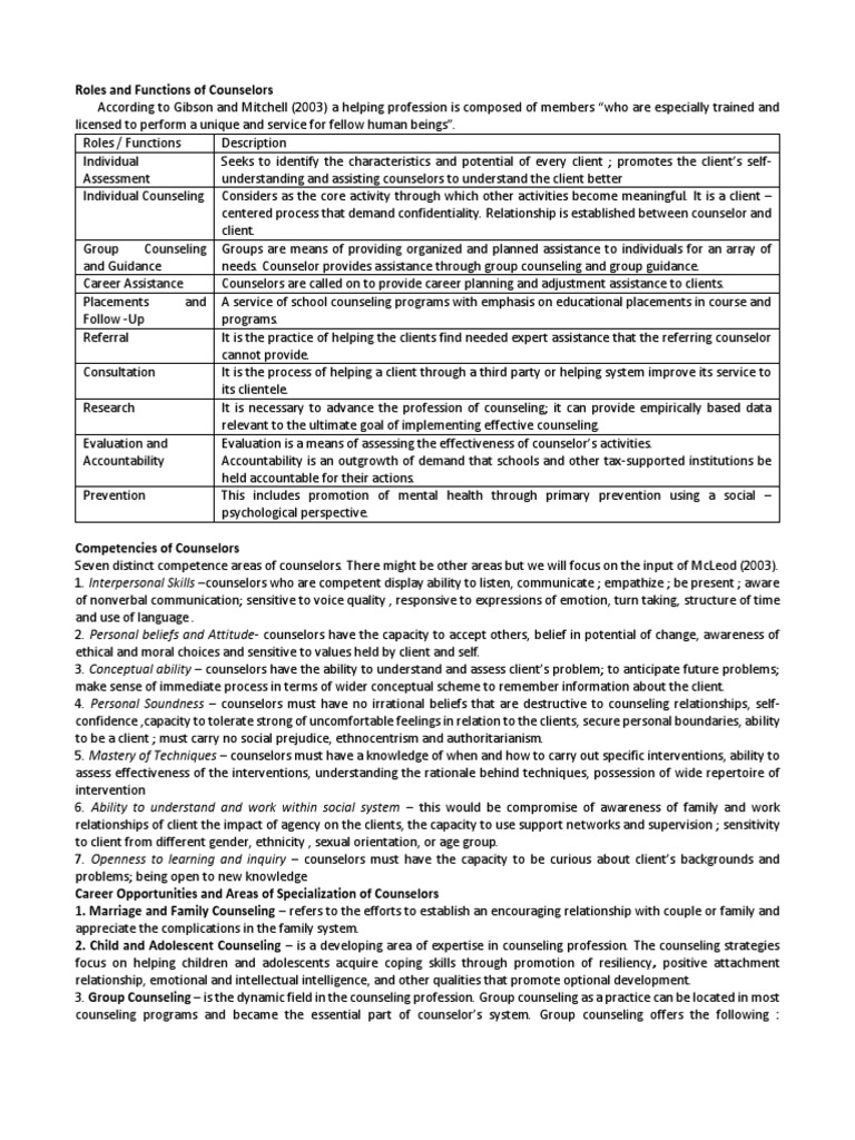 Roles and Functions of Counselors | PDF | Confidentiality | Psychotherapy