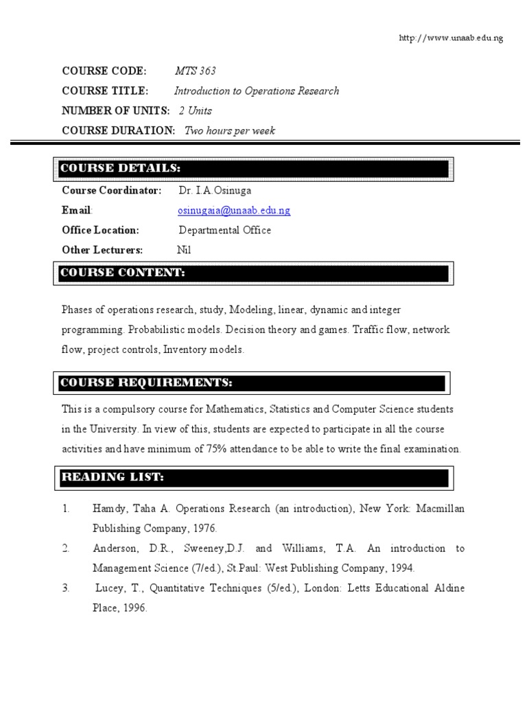 Introduction to Operations Research Course | PDF | Mathematical ...