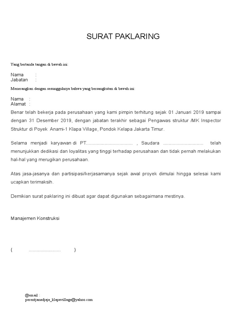 Sample Paklaring | PDF | Karier & Perkembangan
