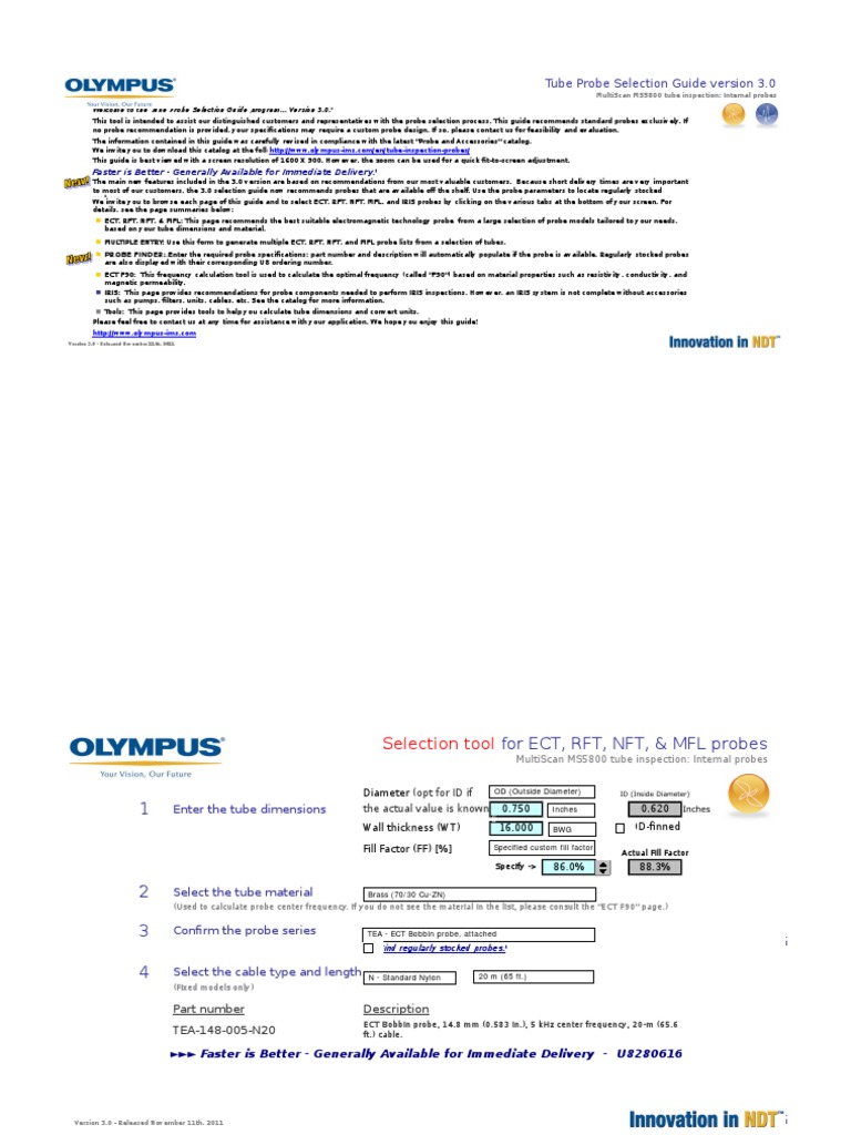 Tube Probe Selection Guide V3.0 | PDF | Microsoft Excel
