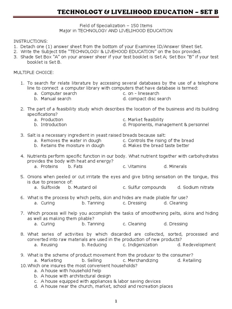 Tle Major Test Set 015 | PDF | Bookkeeping | Foods