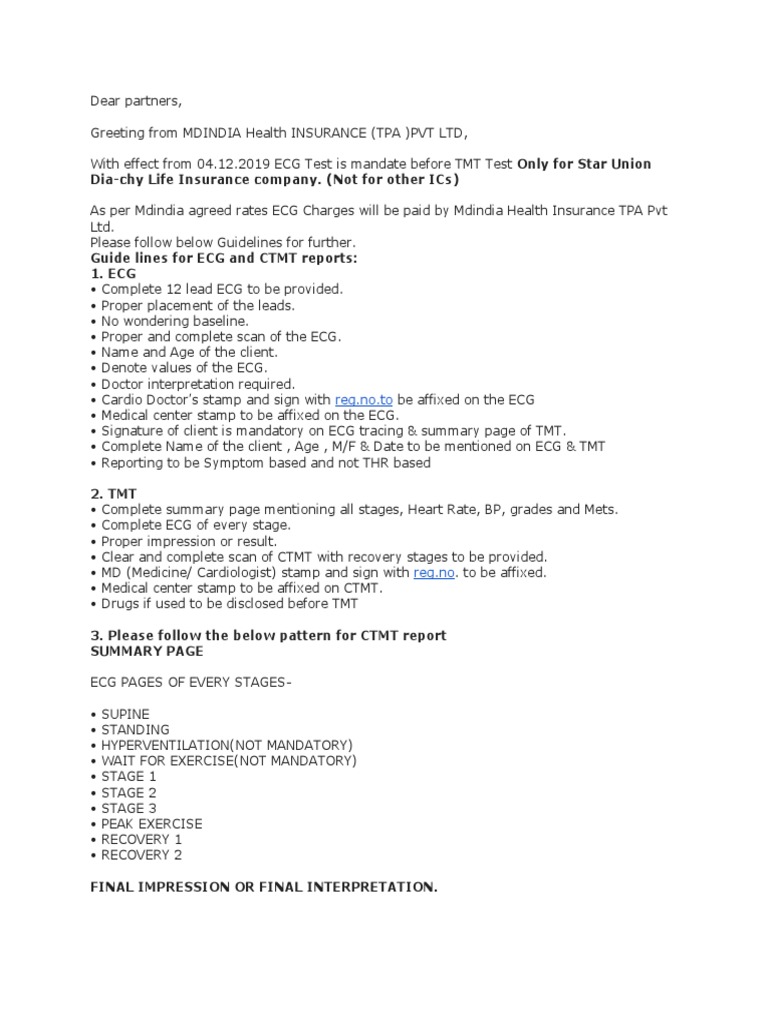 ECG & TMT Guidelines for Partners | PDF | Electrocardiography | Physician
