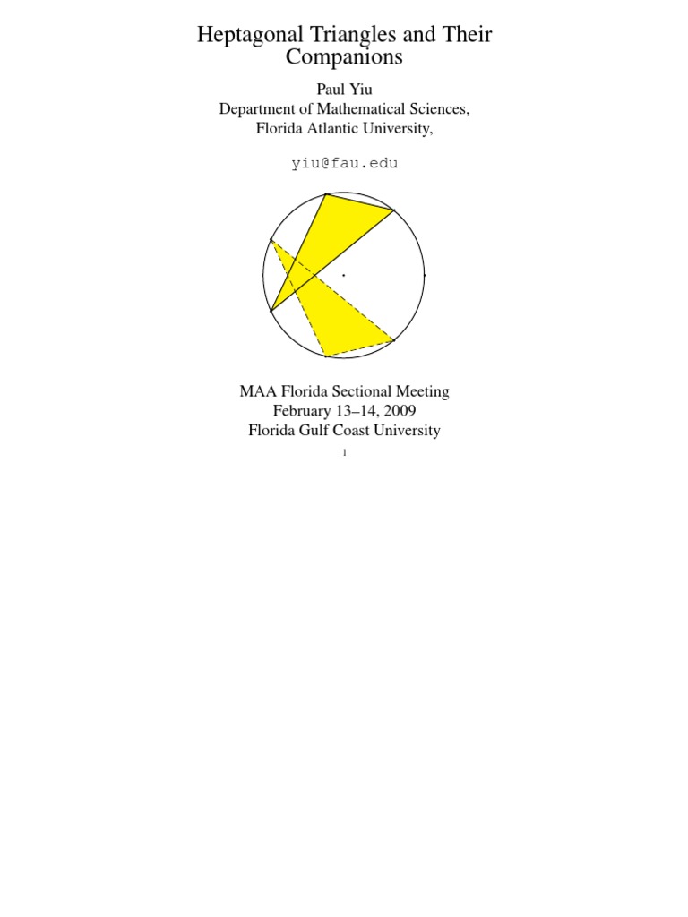 Heptagonal Triangles and Their Companions - Paul Yiu | PDF | Triangle | Euclidean Geometry