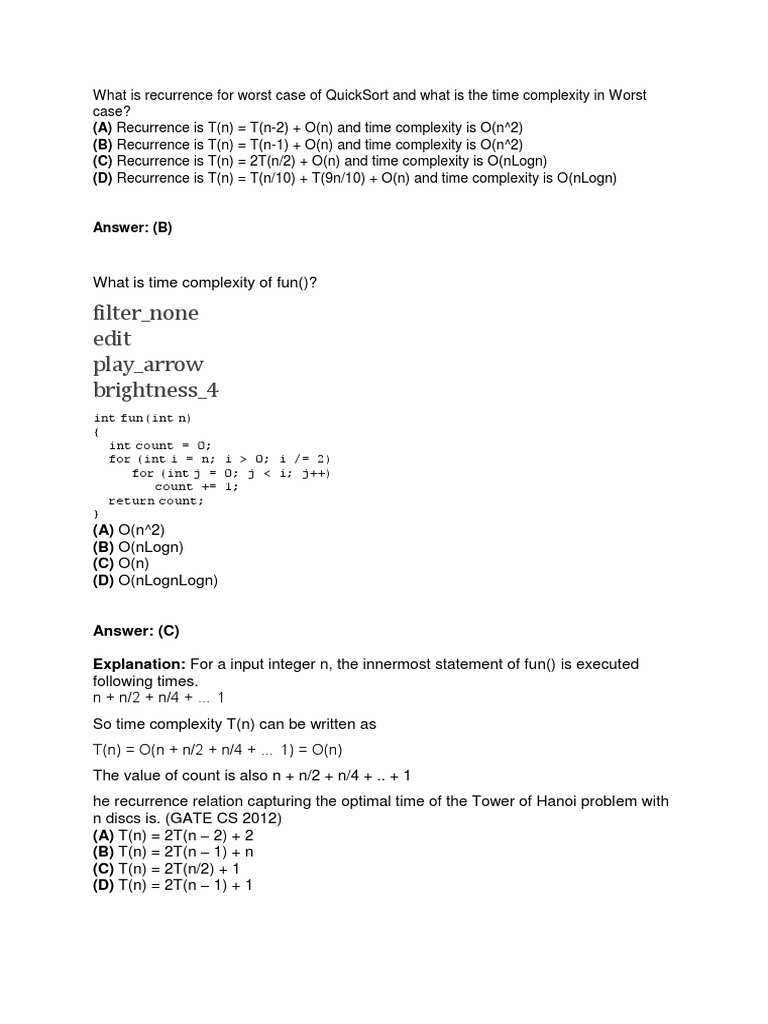 What Is Recurrence For Worst Case of QuickSort and What Is The Time ...