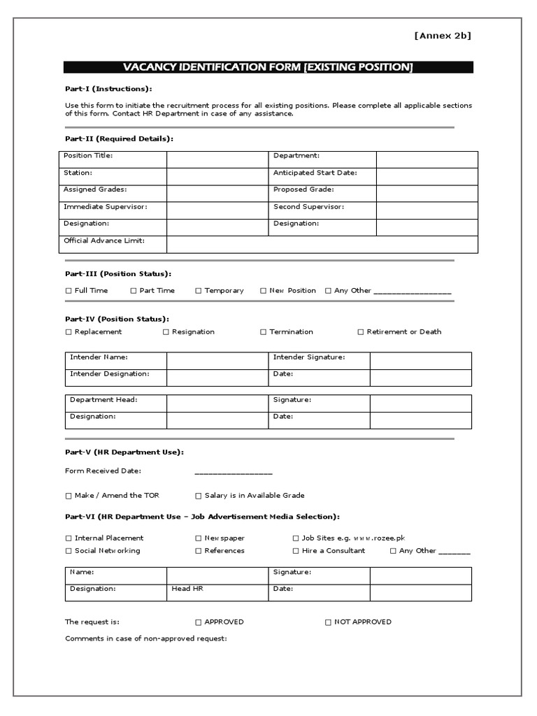 Vacancy Identification Form - For Existing Position | PDF | Recruitment ...