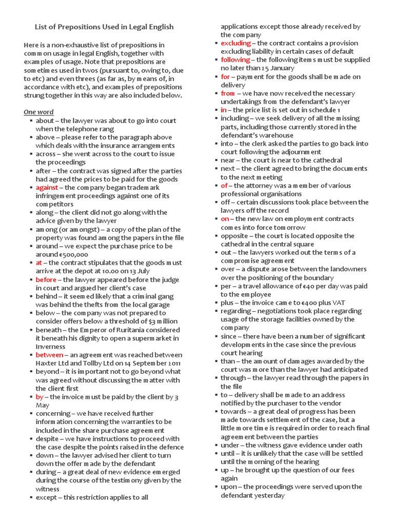 Prepositions in Legal Writing | PDF | Lawyer | Settlement (Litigation)