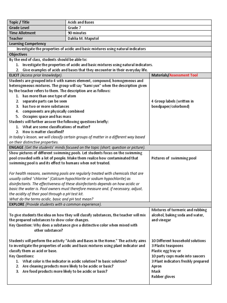 7E Lesson Plan Chemistry | PDF | Mixture | Disinfectant
