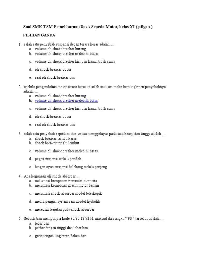 XII TSM Pemeliharaan Sasis Sepeda Motor | PDF | Teknologi & Rekayasa