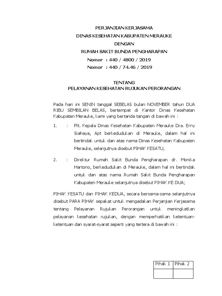 Mou Rujukan Dinkes & Rumah Sakit Bunda Pengharapan | PDF