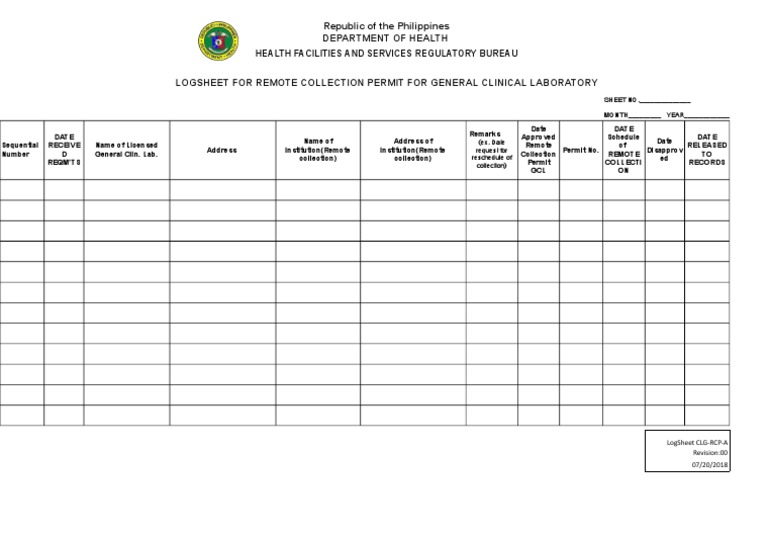 Logsheet For Remote Collection Permit | PDF | Health Care | Wellness