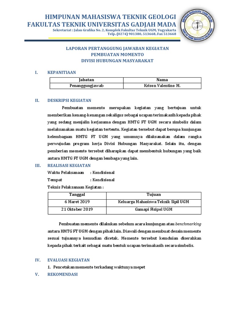 Laporan Kegiatan Pembuatan Momento | PDF