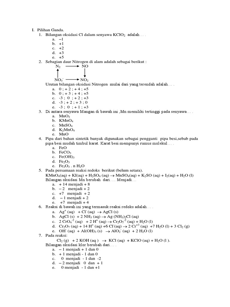 Soal Kelas X - Reaksi Redoks PDF | PDF
