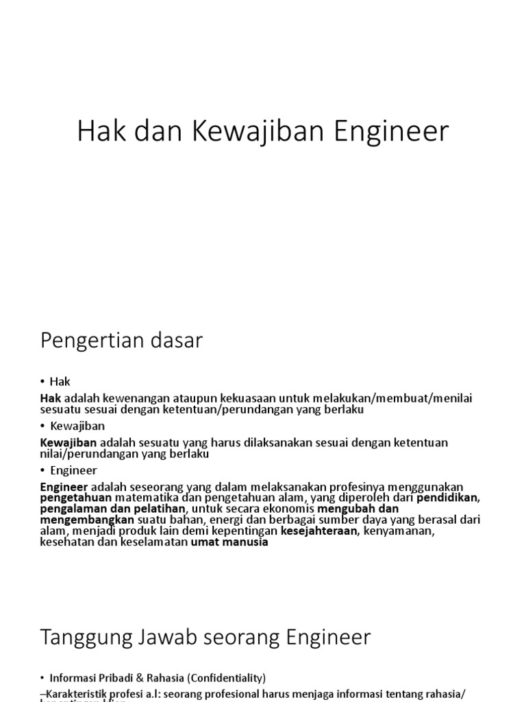 Hak Dan Kewajiban Engineer | PDF