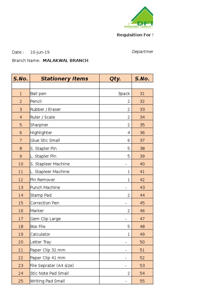 Stationery Requisition Form | PDF | Printing | Conservation And ...