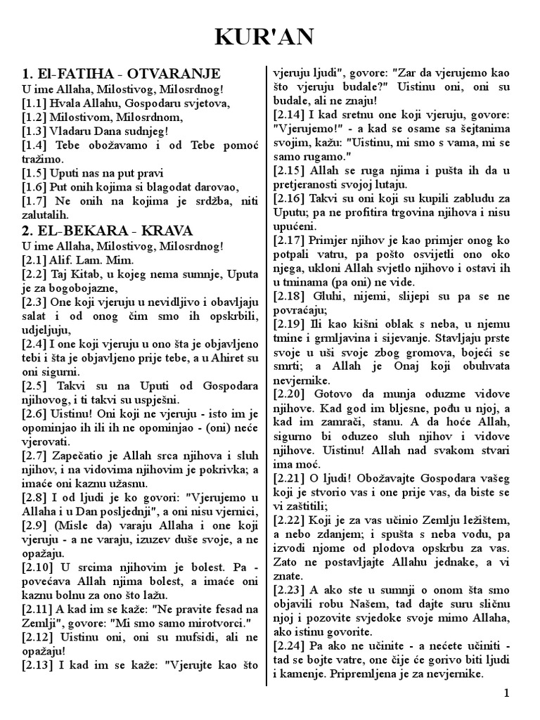 Kuran Prijevod Na Bosanski - Mustafa Mlivo | PDF