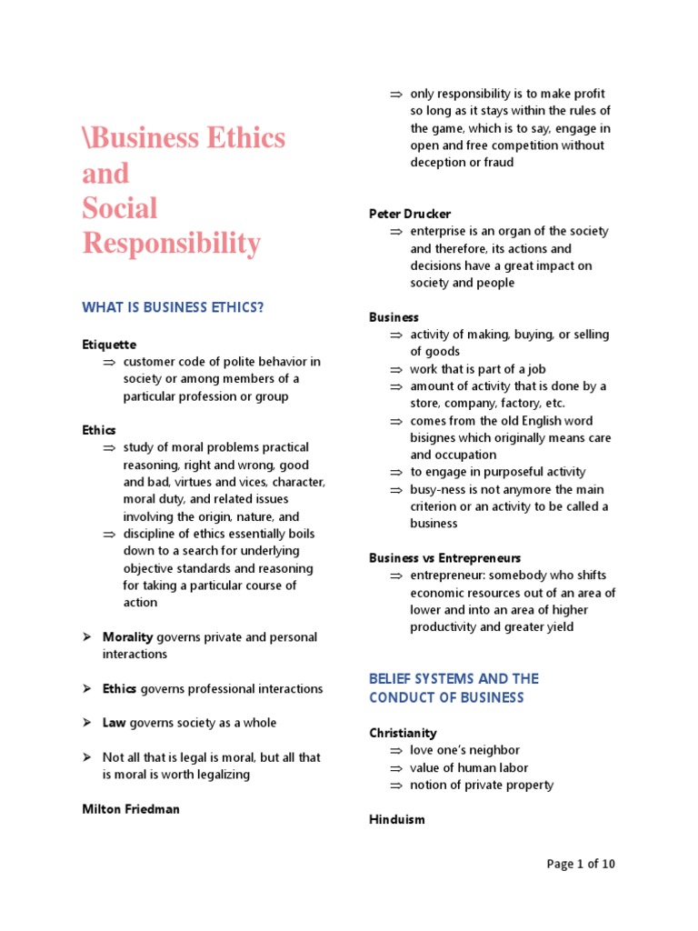 Business Ethics Notes | PDF | Corporate Social Responsibility | Employment