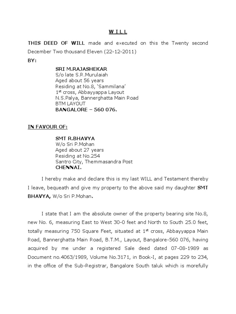 Deed of Will Document | PDF | Buildings And Structures | Queensland ...