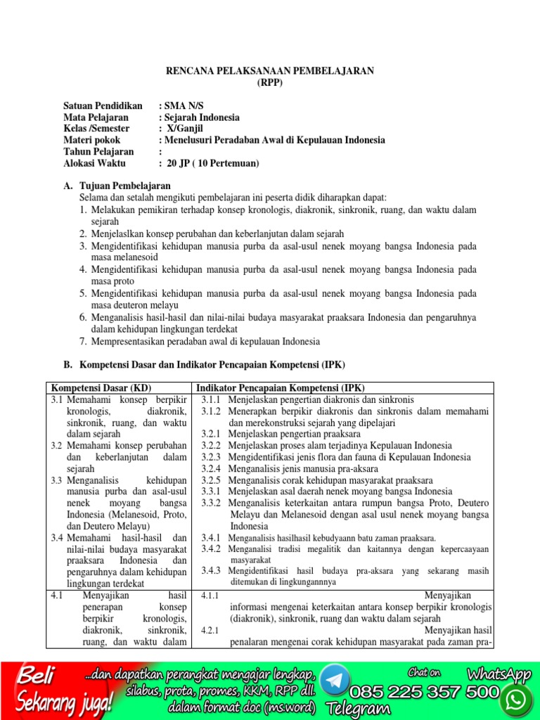 Sample RPP SMA X Sejarah Indonesia PDF | PDF