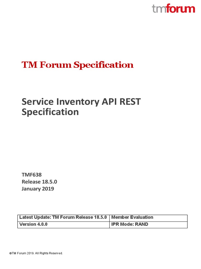 TMF638 Service Inventory API REST Specification R18.5.0 | PDF | Application Programming ...