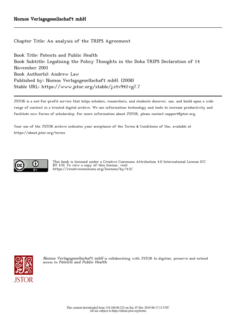 Analysis of Trips Agreement Jstor | PDF | Trips Agreement | Treaty
