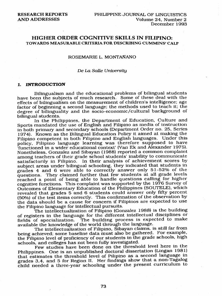 7 - Higher Order Cognitive Skills in Filipino - Towards Measurable ...