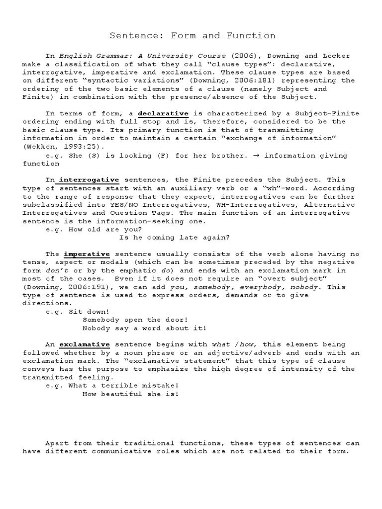 Form and Function | PDF | Clause | Sentence (Linguistics)