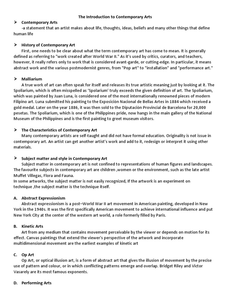 The Introduction To Contemporary Arts | PDF | Collage | Contemporary Art