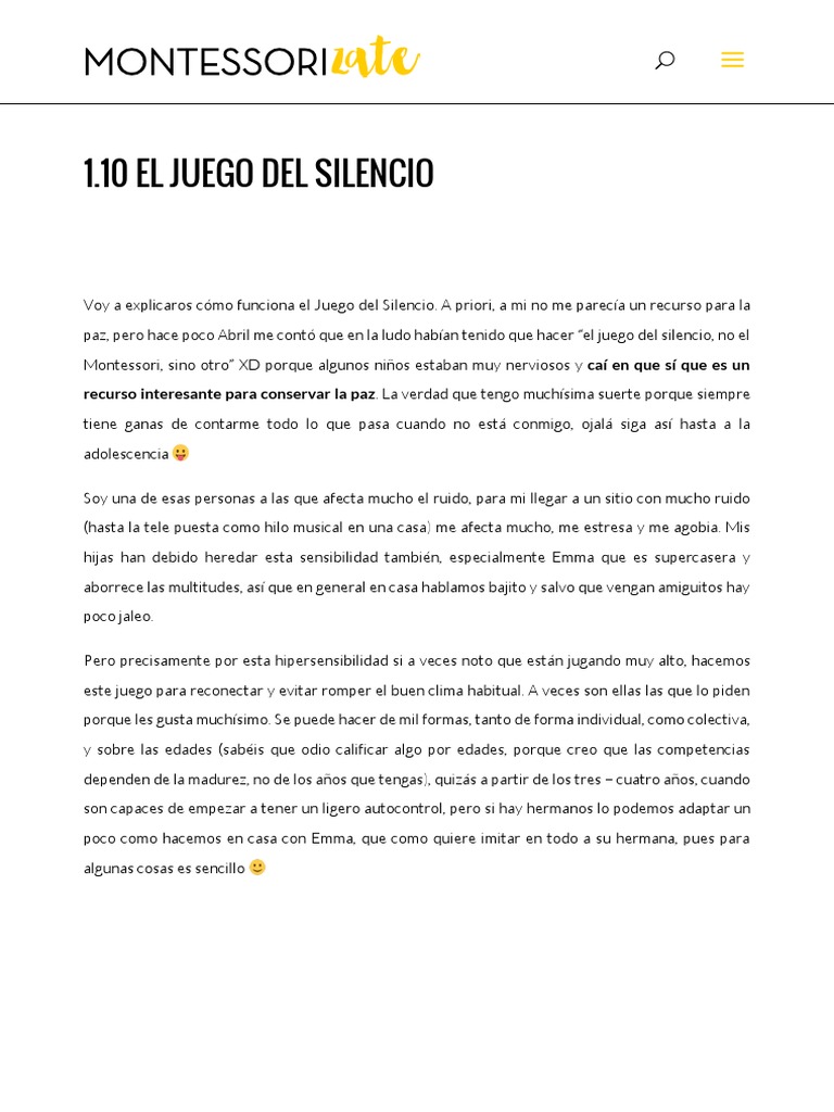 1 10el Juego Del Silencio PDF | PDF | Educación Montessori