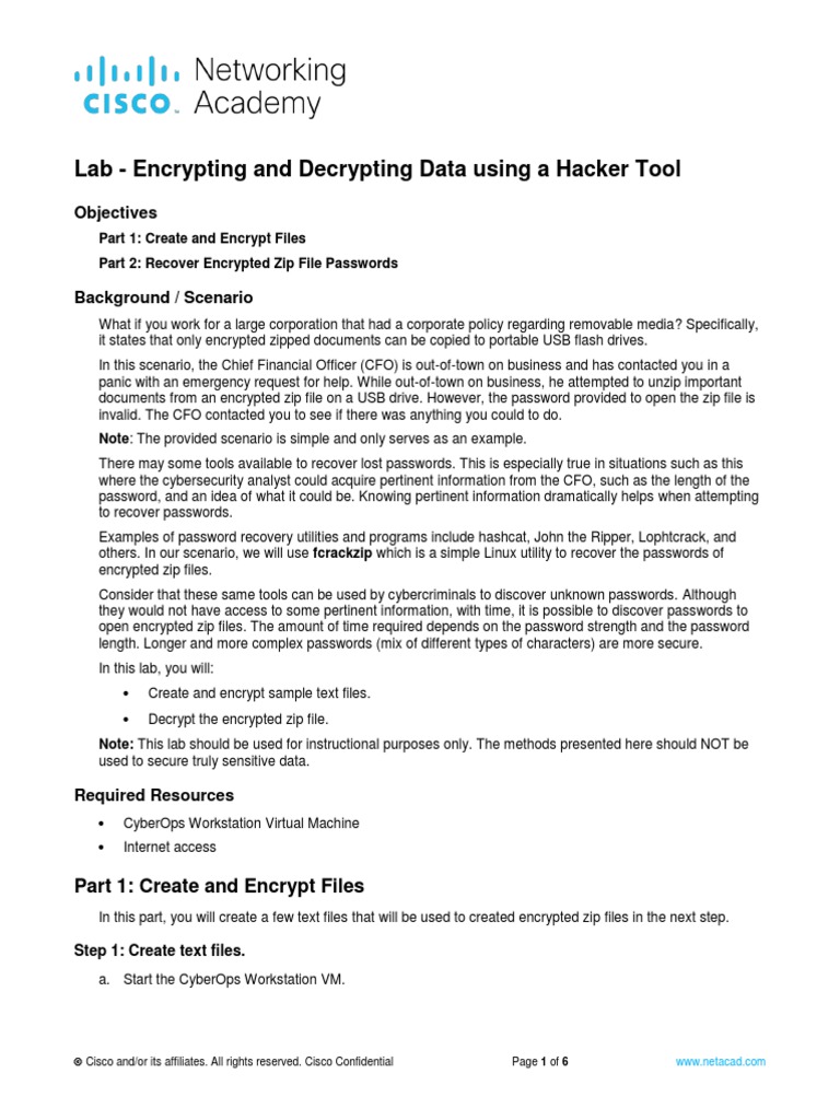9.1.1.7 Lab - Encrypting and Decrypting Data Using A Hacker Tool - OK PDF | PDF | Zip (File ...