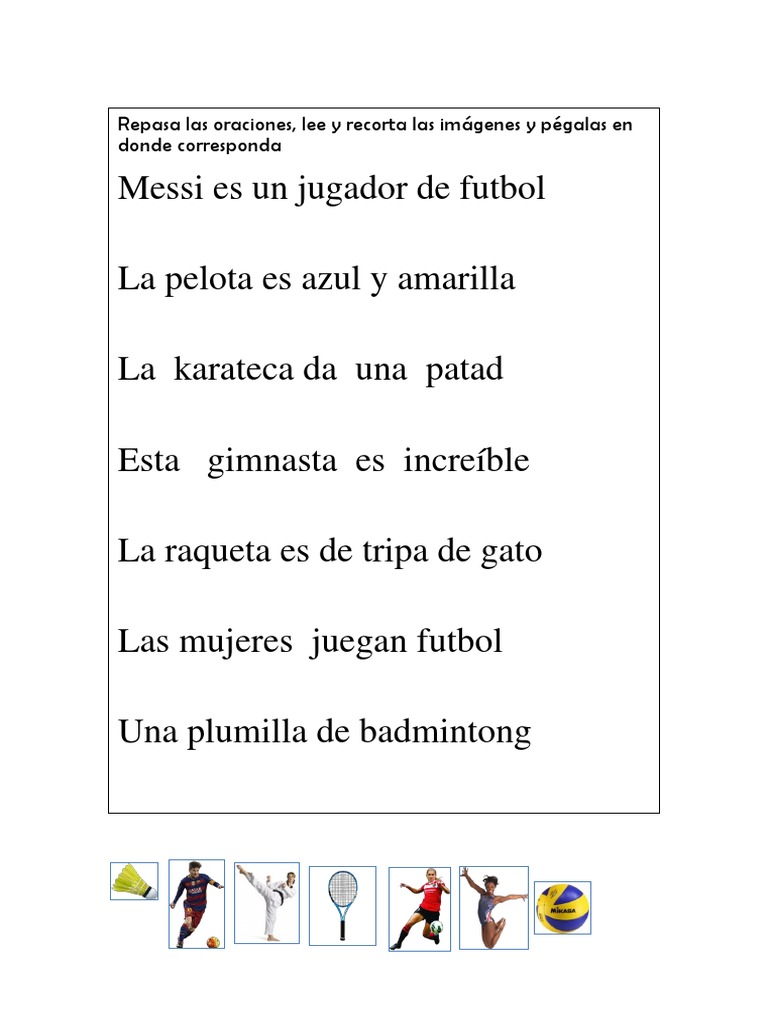 Comprension Lectora de Oraciones Deportes | PDF
