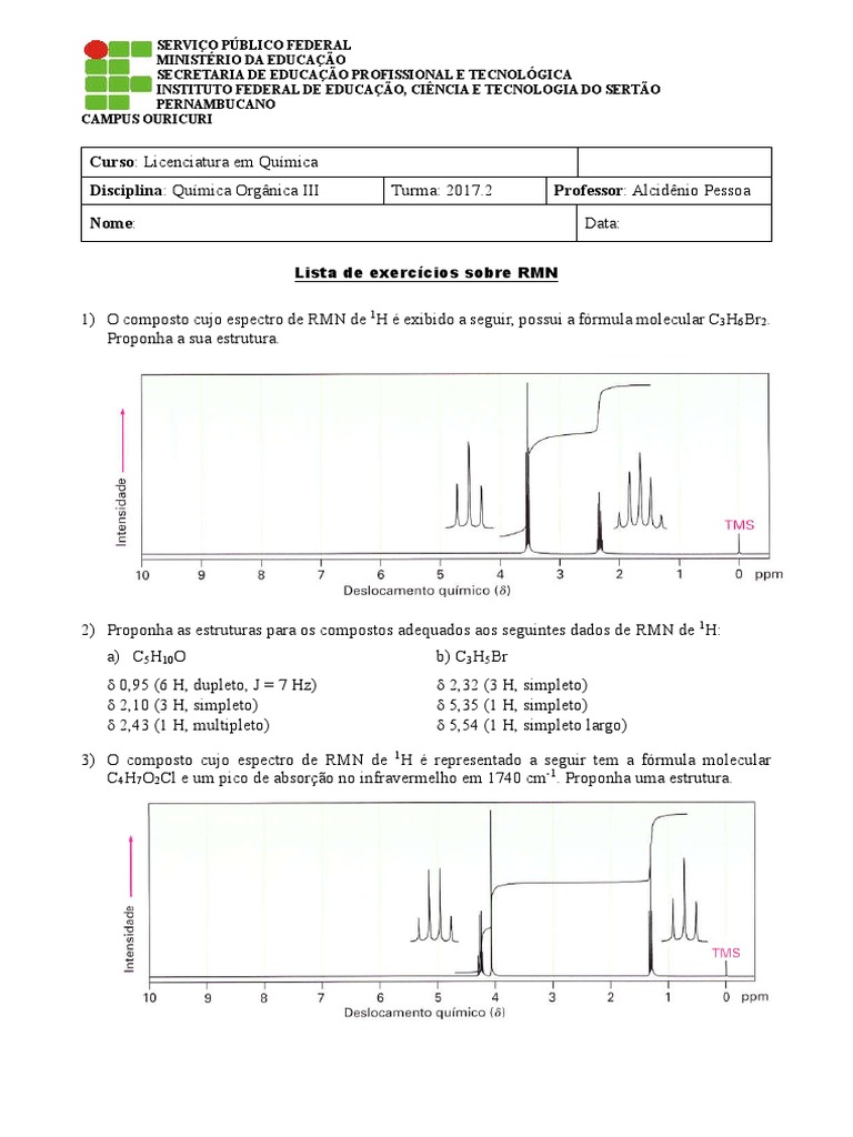 Lista de Exercícios RMN - 2 PDF | PDF | Tecnologia e Engenharia