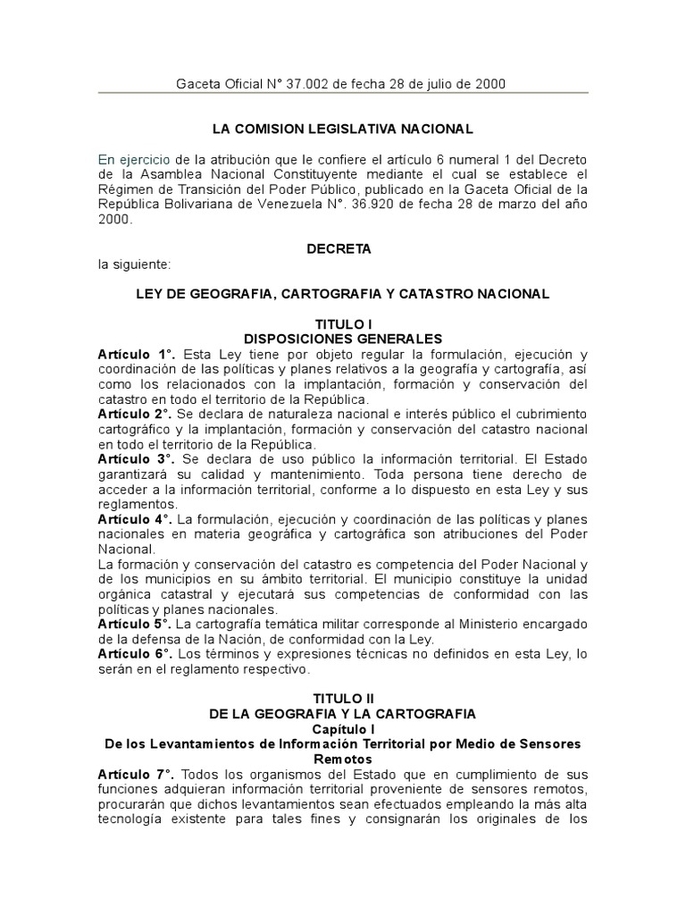 Ley de Cartografia y Catastro - Venezuela | PDF | Venezuela | Regulación