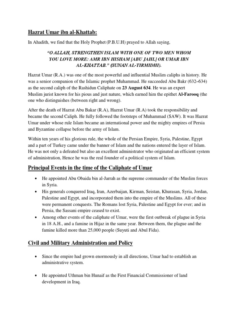 Hazrat Umar (R.A) | PDF | Umar | Caliphate