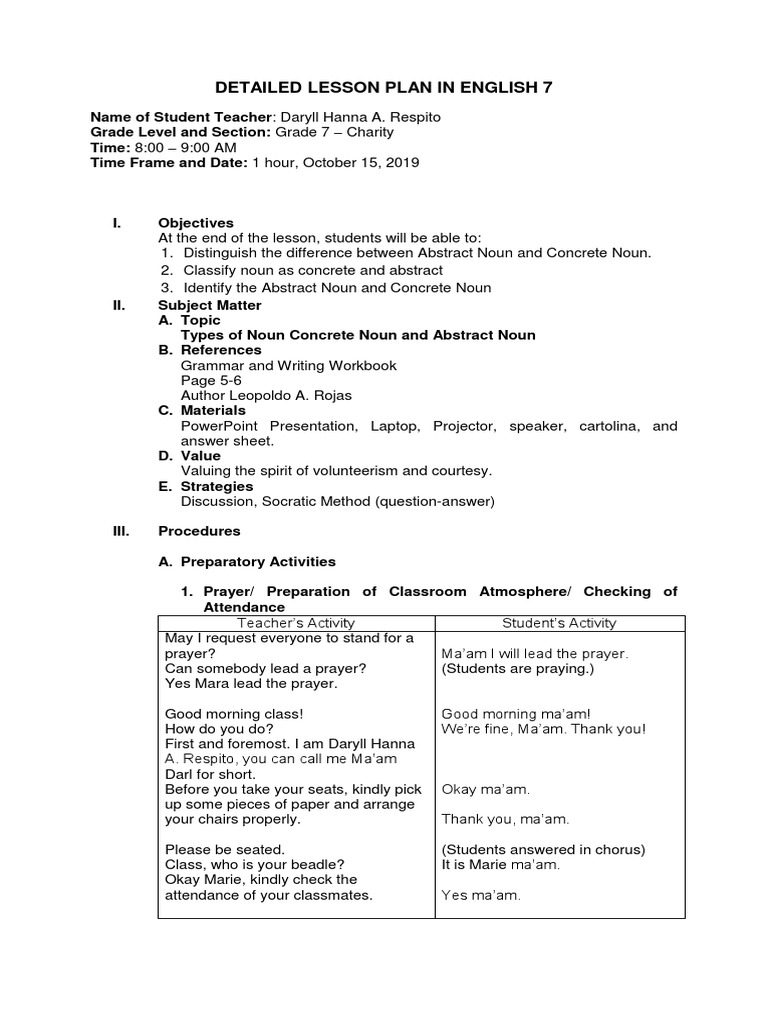Lesson Plan | PDF | Noun | Senses